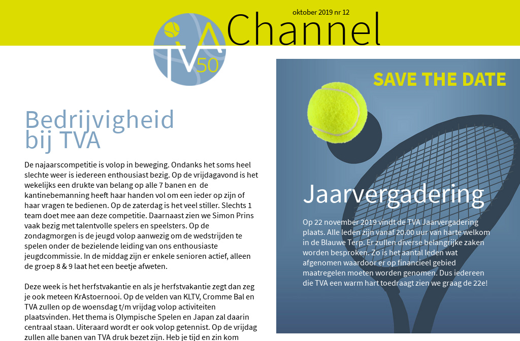 TVA Channel nieuws oktober 2019