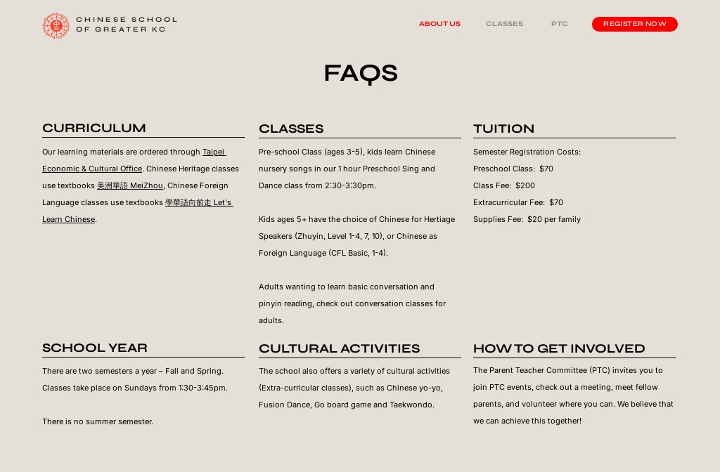 Chinese School of GKC | About Us — FAQ