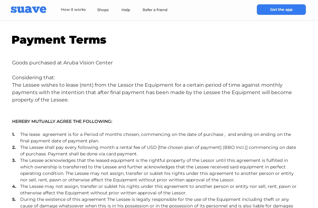 Suave — Terms Aruba Vision Center