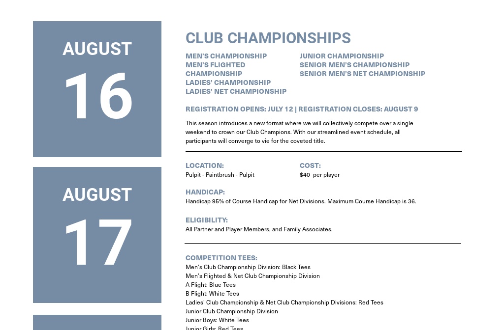 2024 The Pulpit Club - Event Guide — club championships