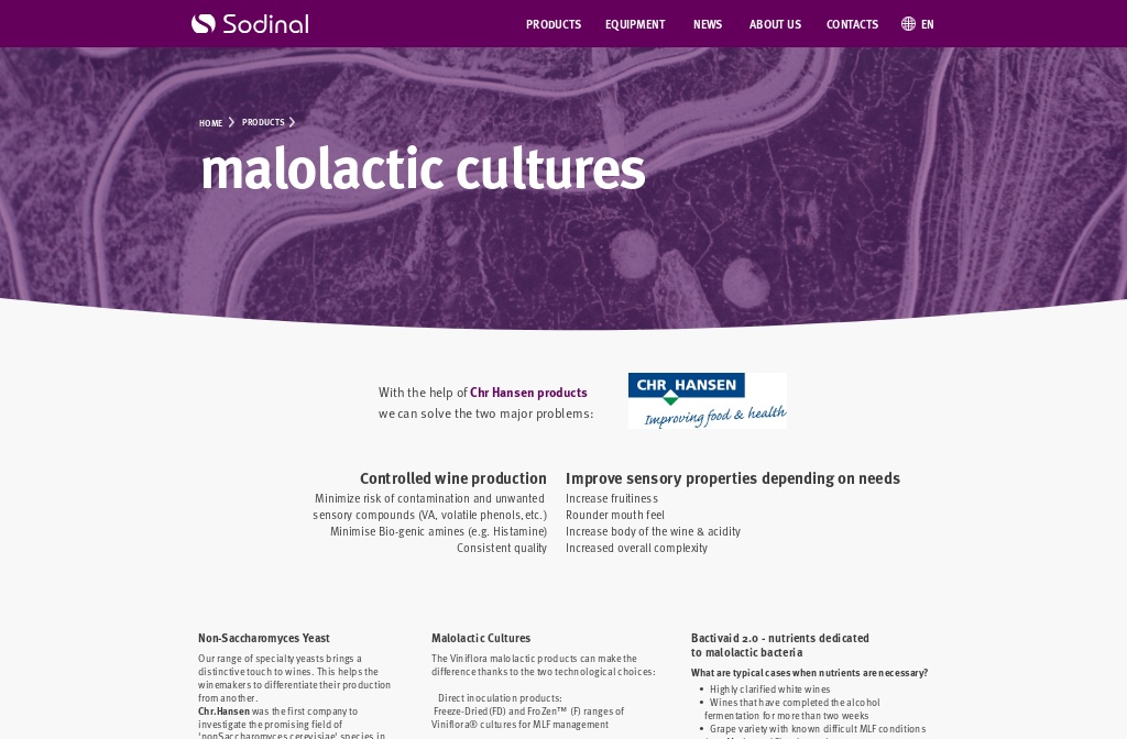 Sodinal - Oenology and Winemaking — Malolactic Cultures