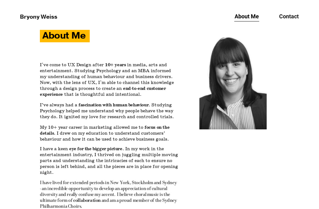 Bryony Weiss portfolio — About Me