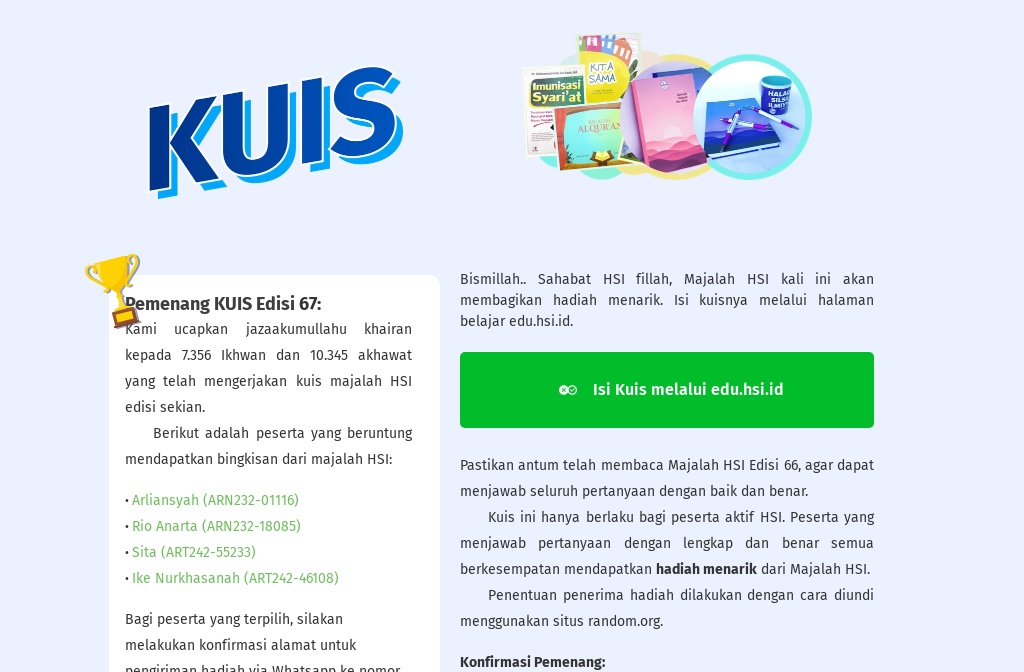 Majalah HSI Edisi 68 — Kuis