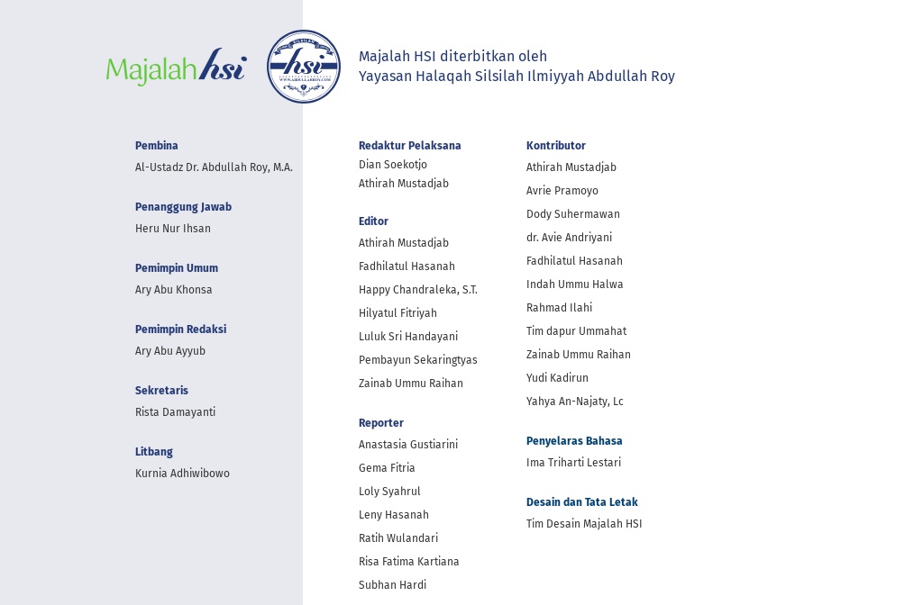 Majalah HSI Edisi 68 — Susunan Redaksi