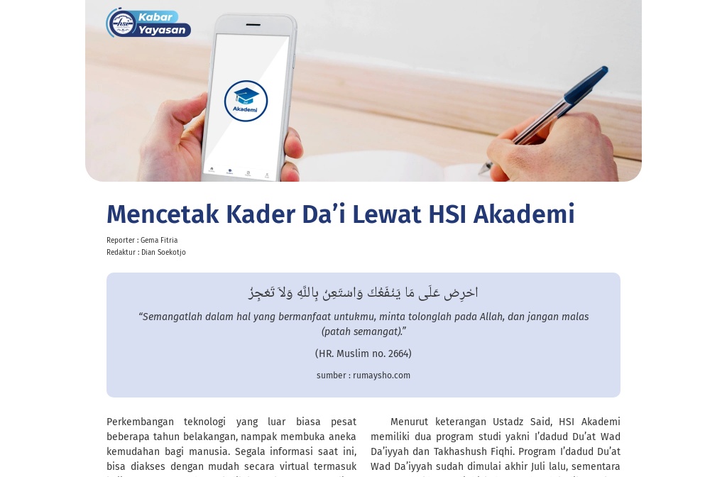 Majalah HSI Edisi 68 — Kabar Yayasan HSI Akademi
