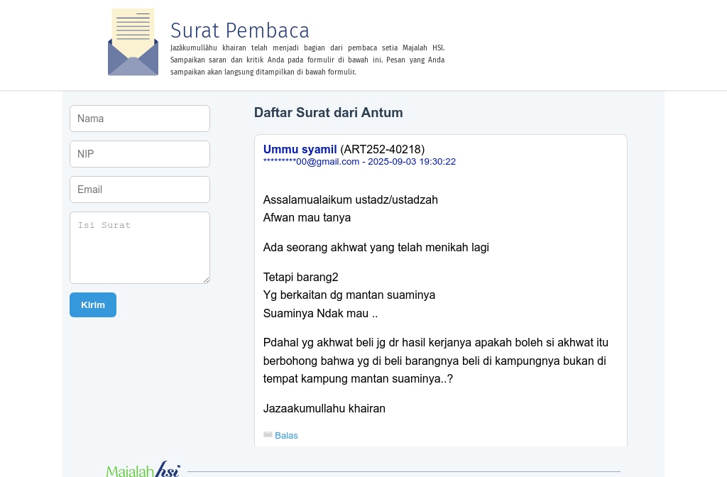 Majalah HSI Edisi 81 — Surat Pembaca