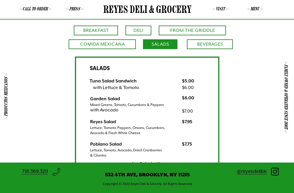 Reyes Deli & Grocery — Menu - Salads