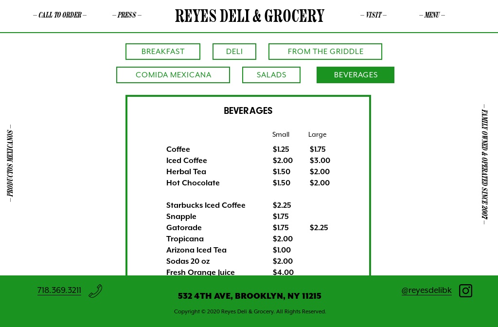 Reyes Deli & Grocery — Menu - Beverages