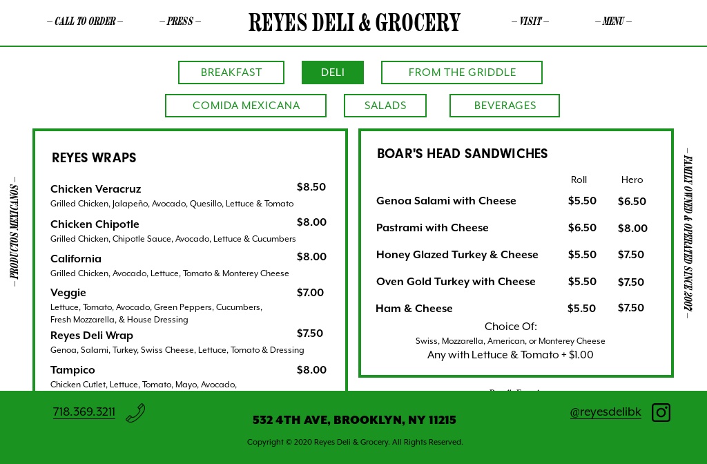Reyes Deli & Grocery — Menu - Deli