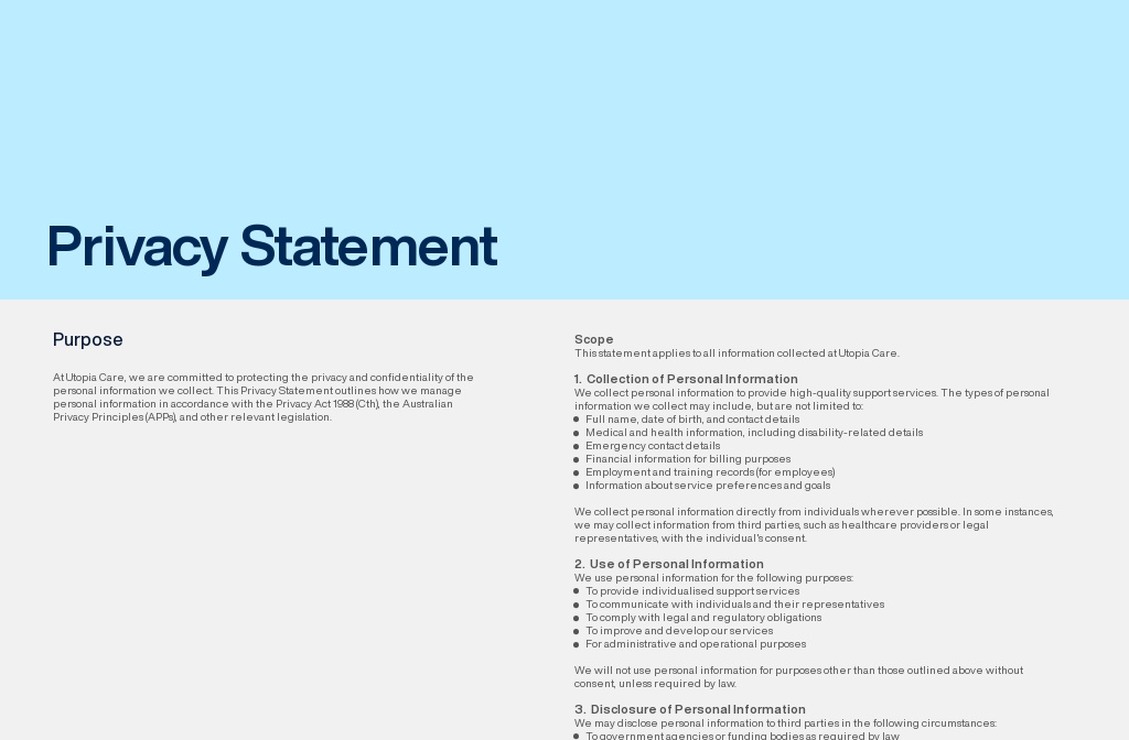 Utopia Care® Disability NDIS Provider — Privacy Statement