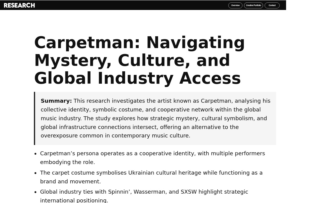 Carpetman – Artist Development, Identity & Strategy