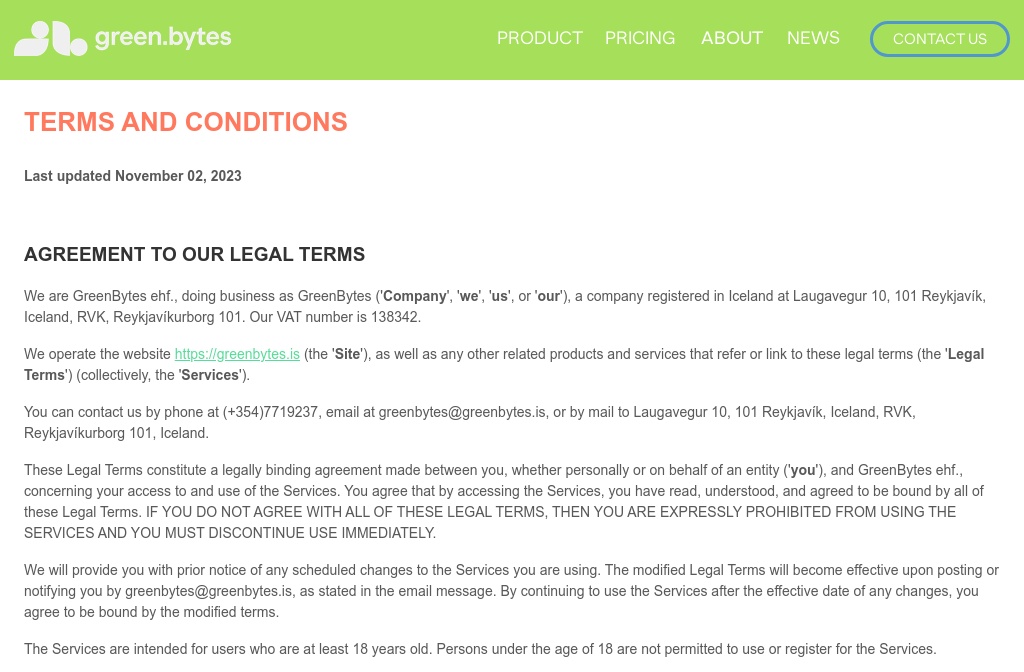 GreenBytes Terms and Conditions - User Agreement