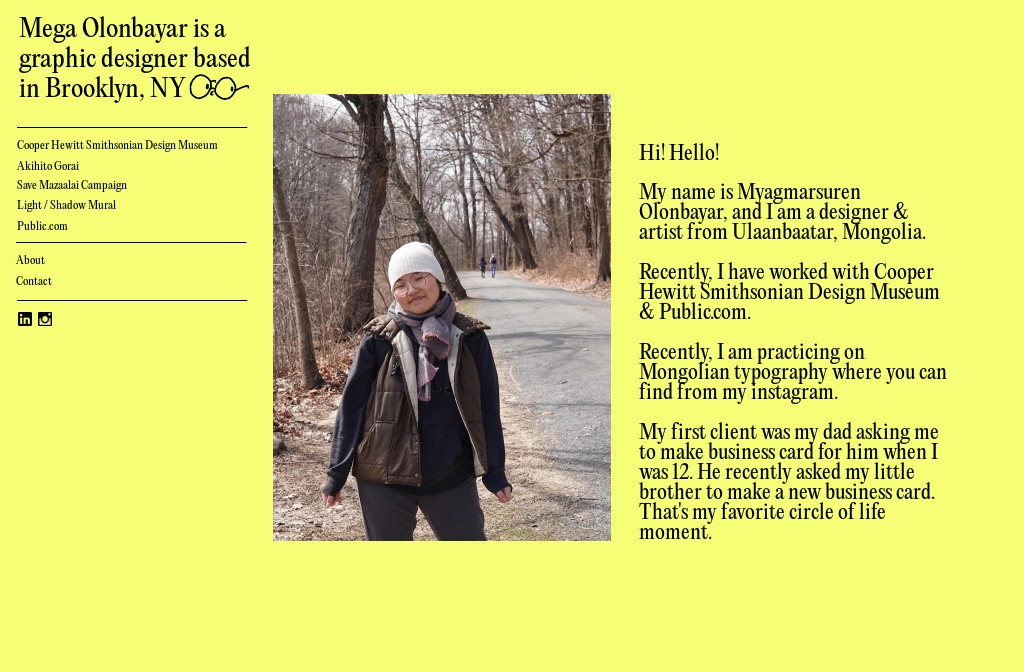 Myagmarsuren Olonbayar — About