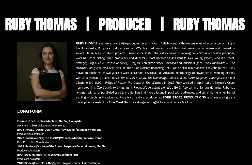Ruby Thomas | Producer — CV