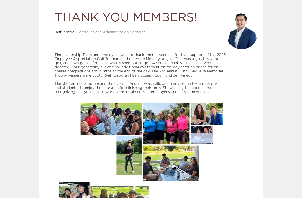 The 19th - August 25, 2023 — Staff Appreciation Golf Day