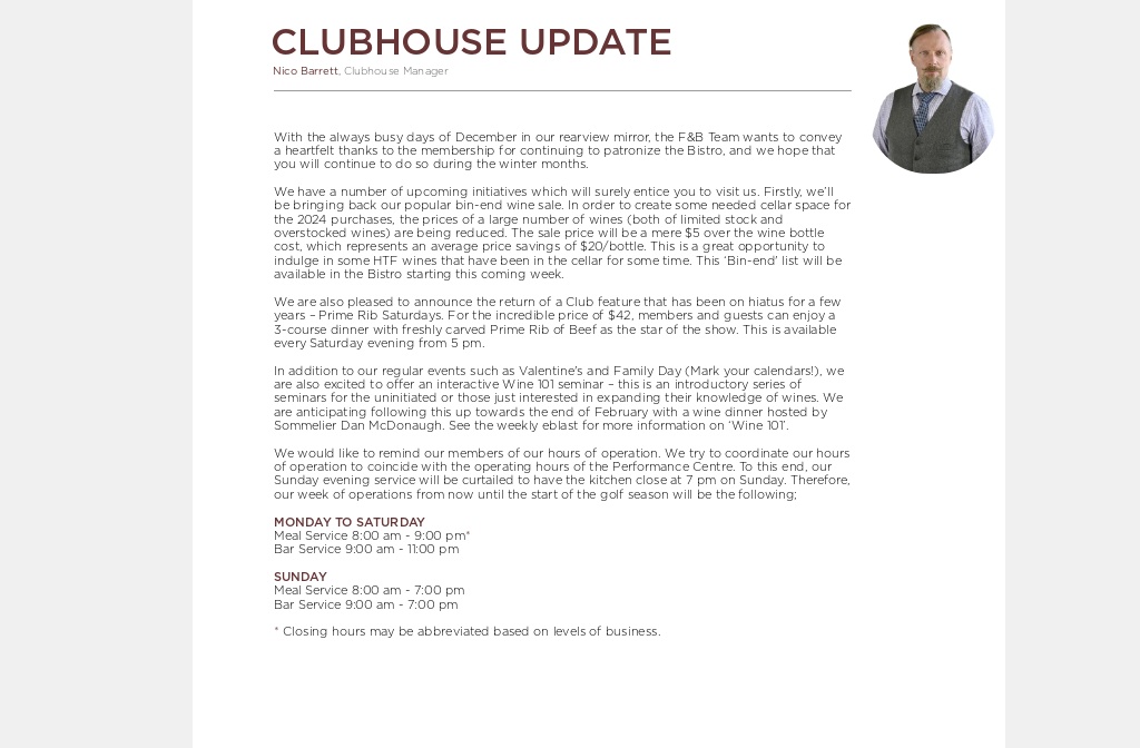 The 19th - January 5, 2024 — Clubhouse Update