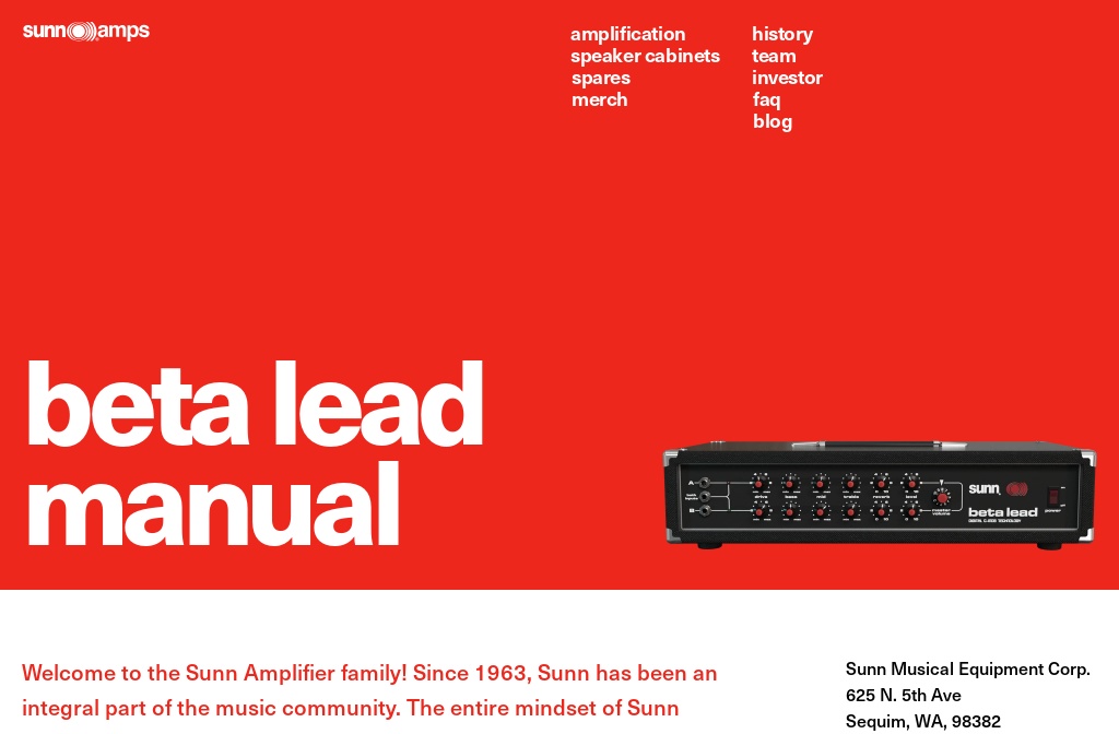 Sunn Amplification — Beta Lead Manual