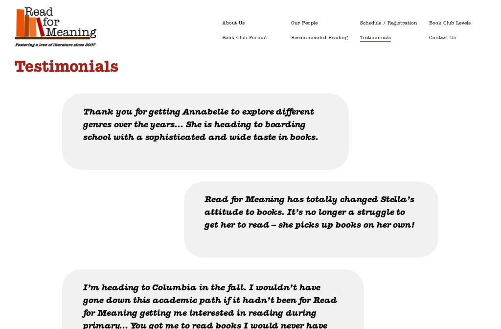 Read for Meaning — Testimonials