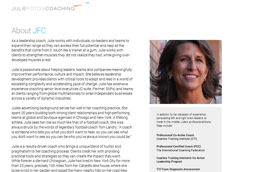 Julie Fotos Coaching NYC — About JFC