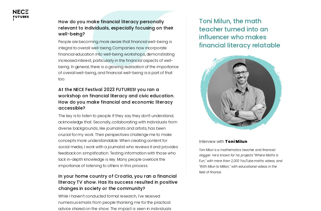 NECE Magazine FUTURES — Toni Milun, the math teacher turned into an ...
