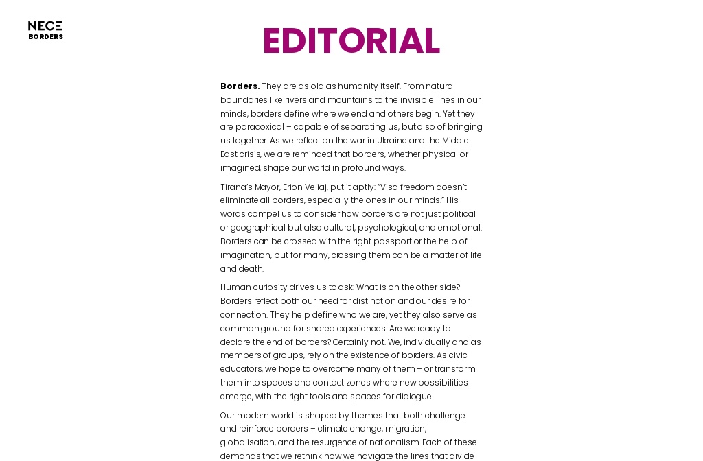 NECE Magazine BORDERS — Editorial