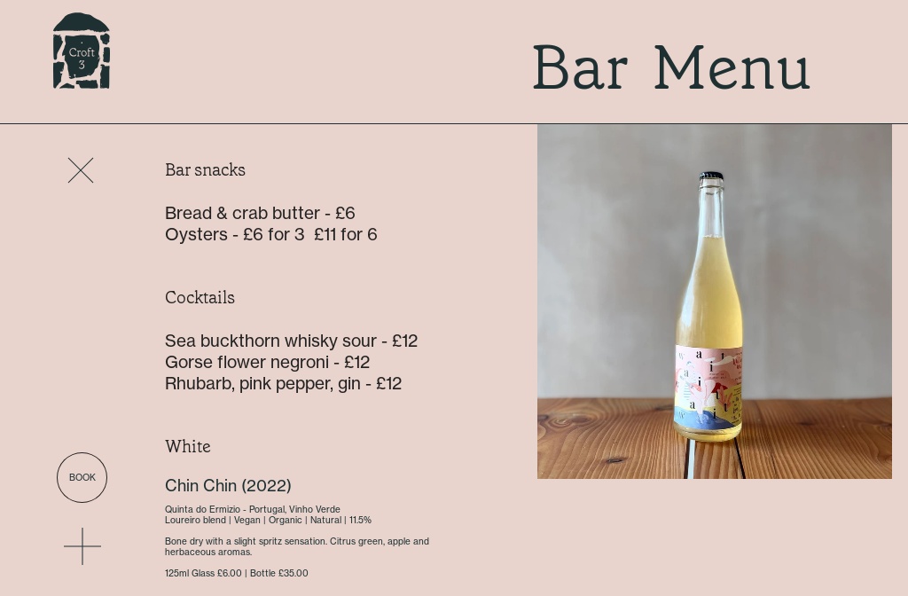 Croft 3 — Bar Menu