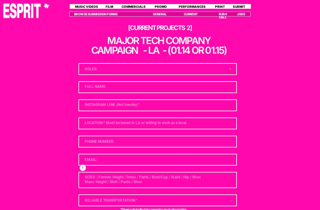 Esprit Casting — RUSH CALL