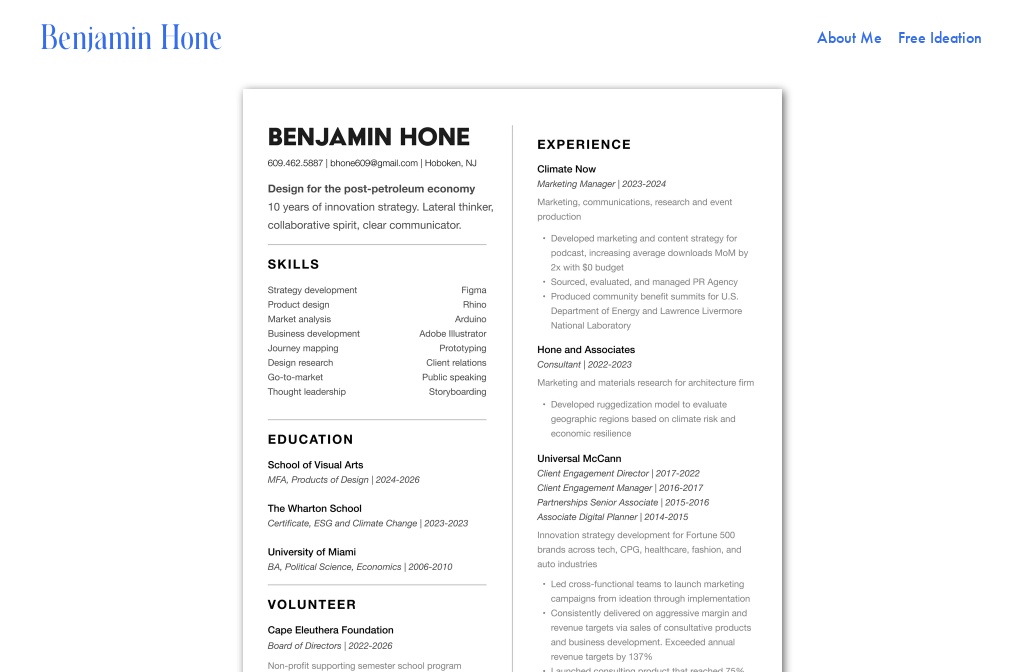 Benjamin Hone Portfolio — Resume