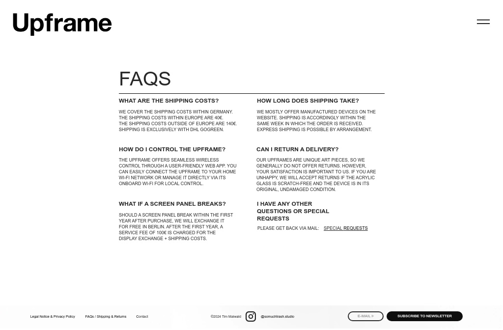 Upframe - UPCYCLED FRAME FOR DIGITAL ART — FAQs