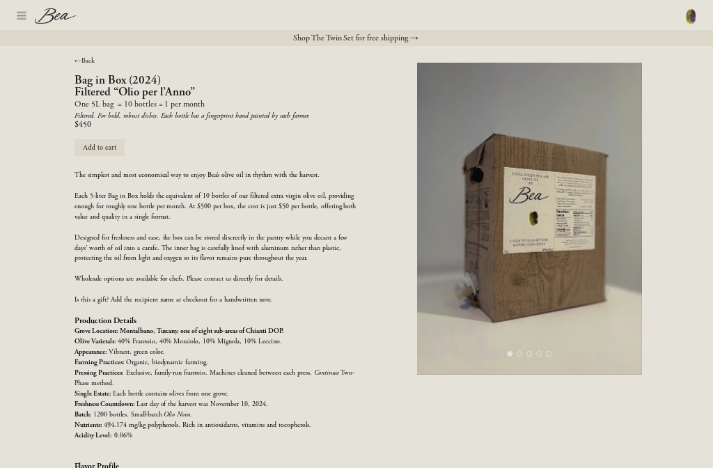Bea Olive Oil — Bag in Box