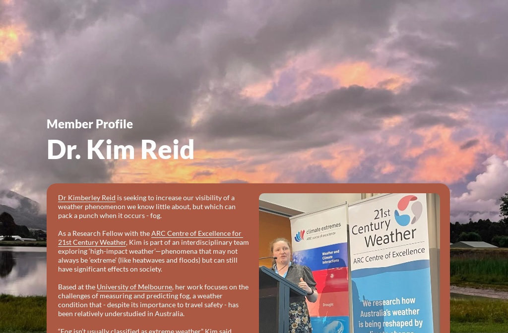 21st Century Weather Annual Report — Member Profile Dr Kim Reid