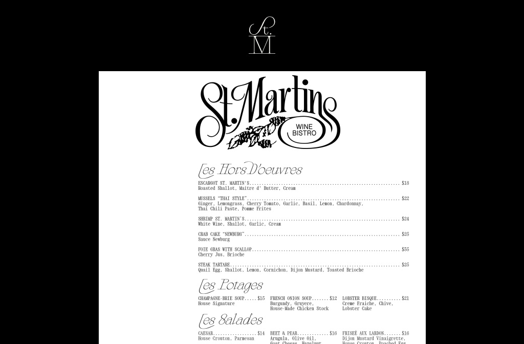 St. Martin's Wine Bistro | Dallas, Texas — Menu