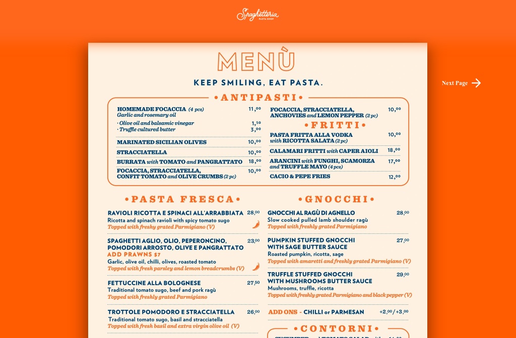 Spaghetteria — Randwick Menù