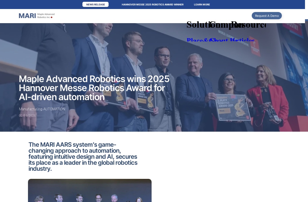Maple Advanced Robotics Inc. — article - manufacturing automation