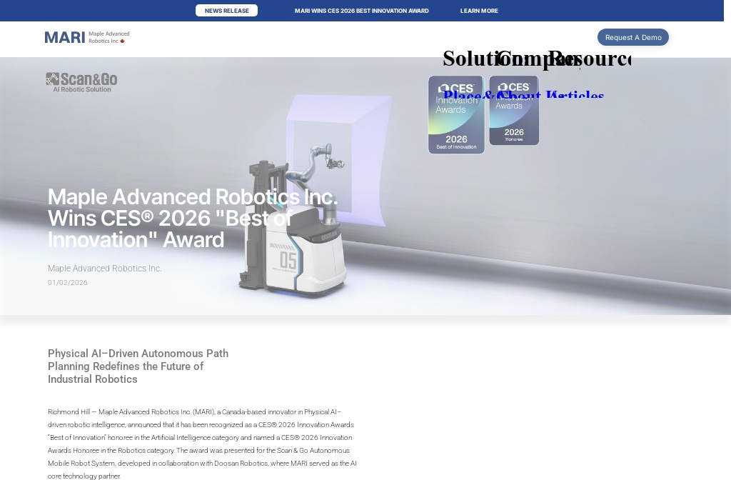 Maple Advanced Robotics Inc. — article - CES 2026 "Best of Innovation