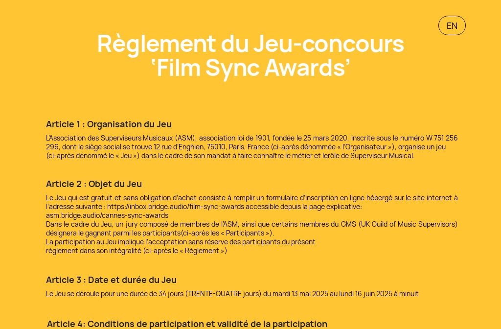 Film Sync Awards 2025 — Règles